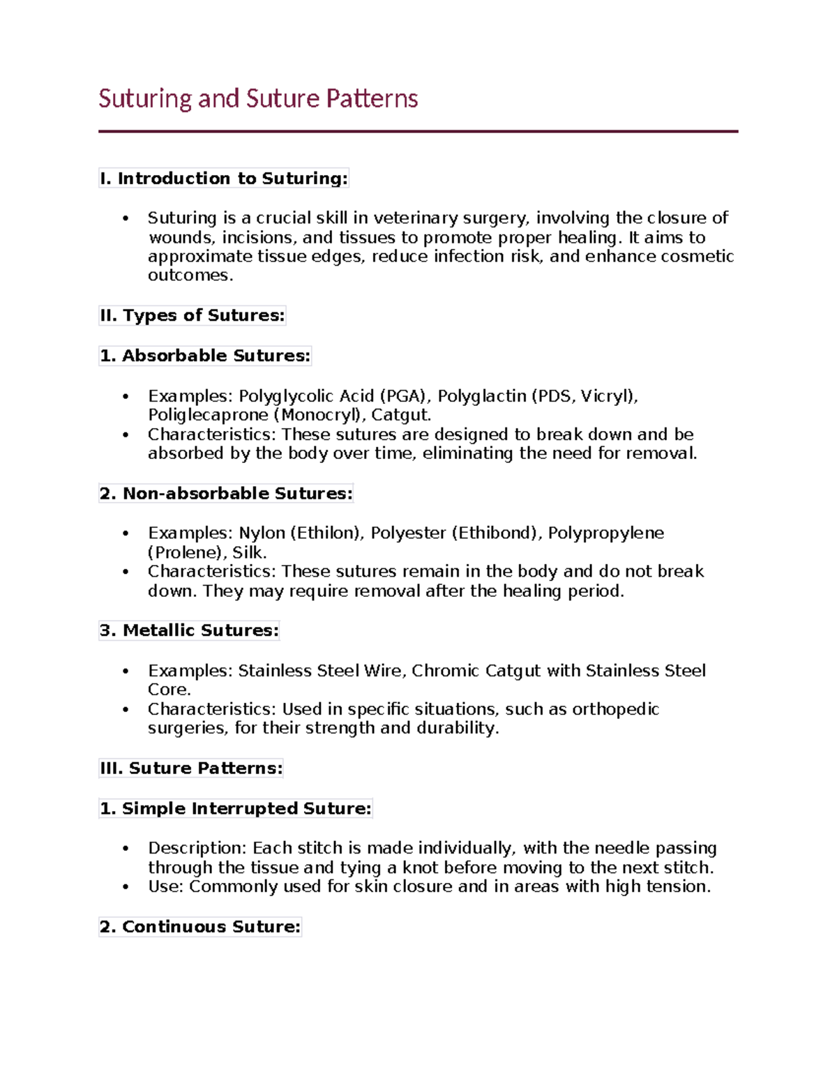 Suturing and Suture Patterns - Introduction to Suturing: Suturing is a ...