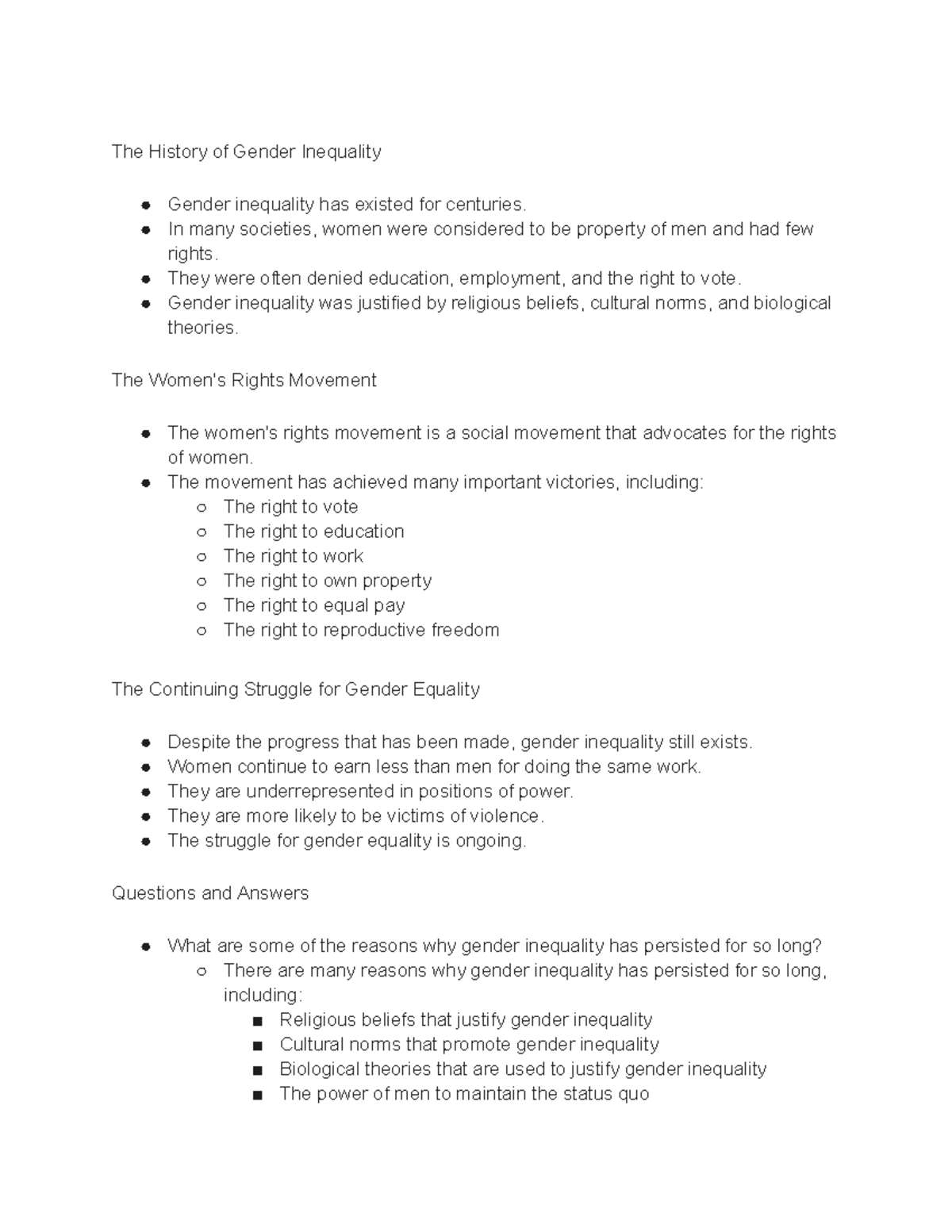 Lecture note for GWST 355, Lecture 2 - The History of Gender Inequality ...