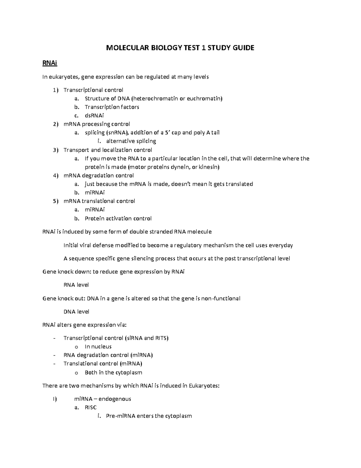 Molecular Biology TEST 1 Study Guide - MOLECULAR BIOLOGY TEST 1 STUDY ...