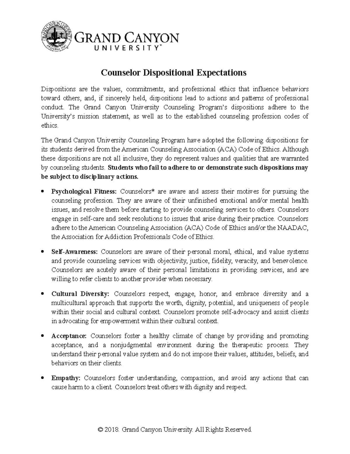 UNV 508 RS Counselor Dispositions - Counselor Dispositional ...