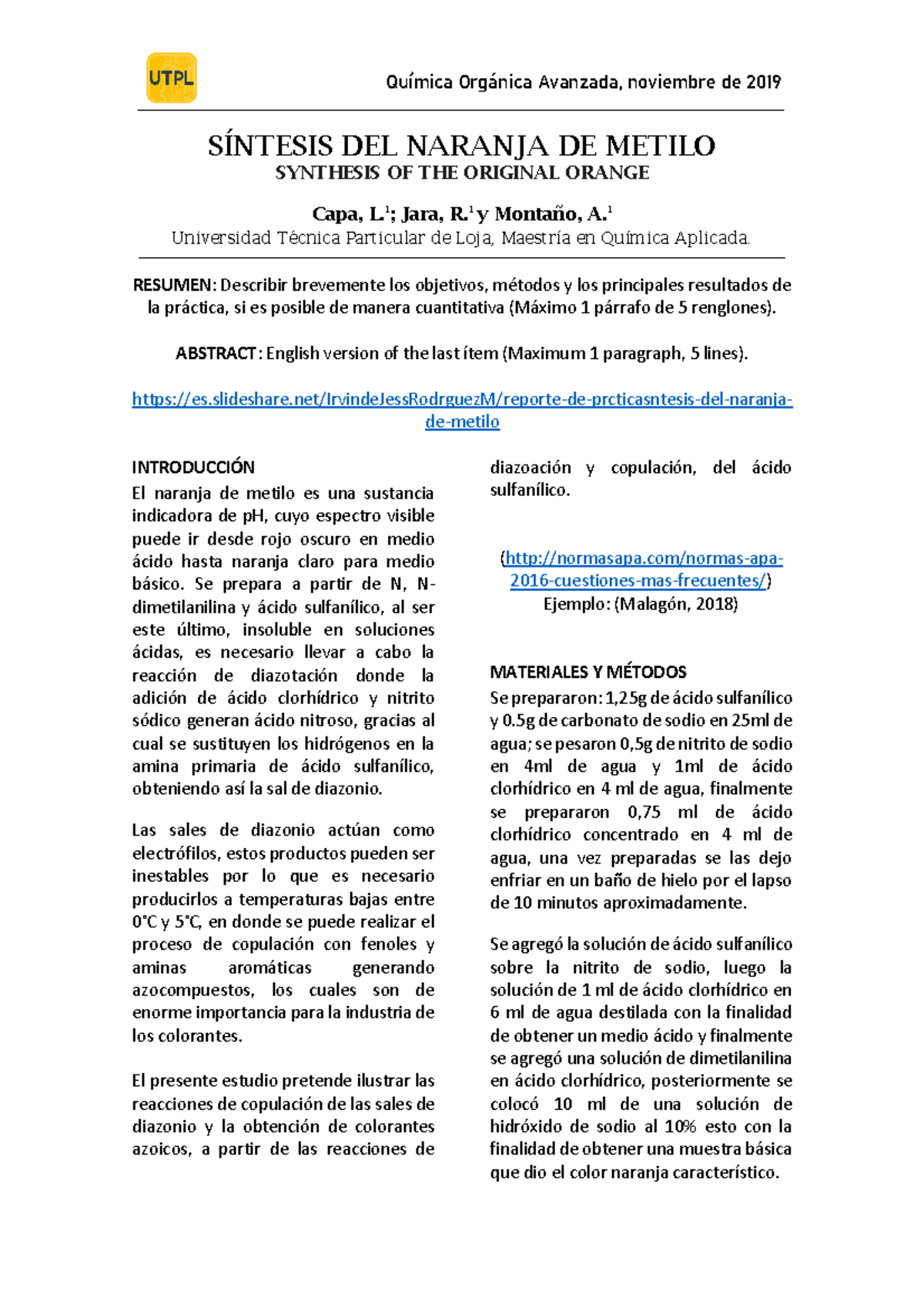 Informe Laboratorio Naranja DE Metilo - Warning: TT: undefined function: 32 Warning: TT ...