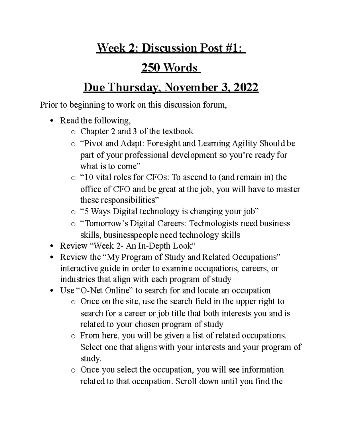 Week 2 - Week two discussion forum notes - Week 2: Discussion Post #1: ...