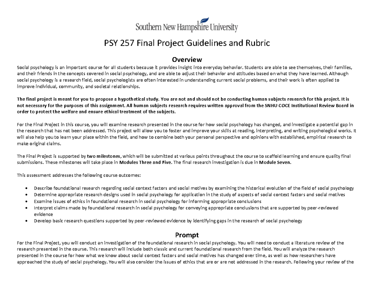 7 2 Final Project PSY 257 Final Project Guidelines and Rubric - PSY 257 ...