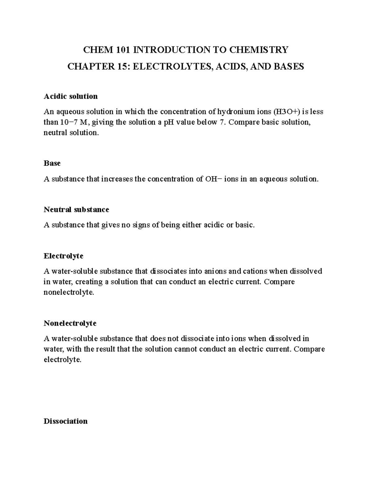 CHEM 101 Introduction TO Chemistry Chapter 15 - CHEM 101 INTRODUCTION ...