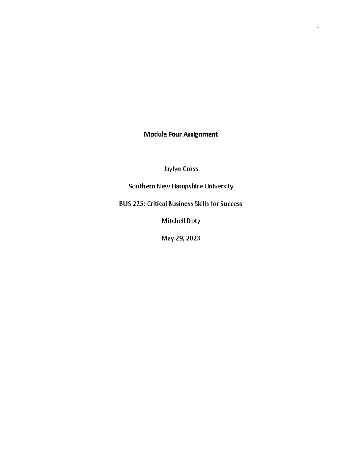 BUS225 Module Four Data - 1 Module Four Assignment Jaylyn Cross ...