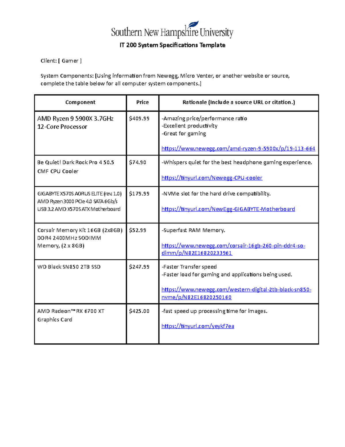 It 200 System Specifications Template It 200 System Specifications Template Client [ Gamer