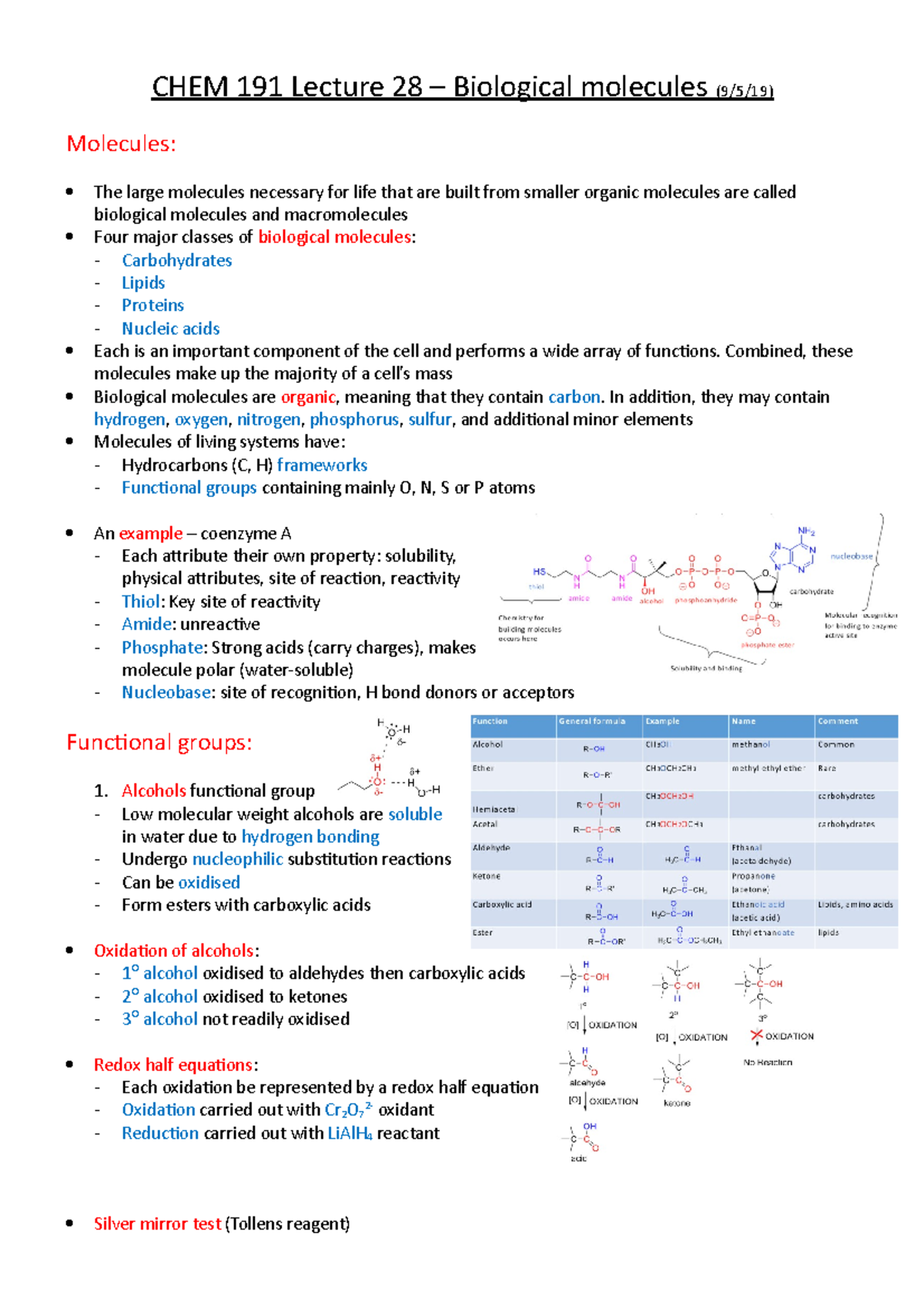 CHEM 191 Lecture 28 - CHEM 191 Lecture 28 – Biological molecules (9/5 ...