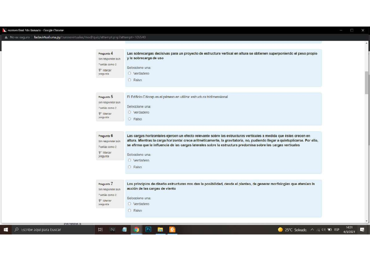 Estru 4 examen final - examen final 2do llamado Google Chrome X A No es seguro Pregunta 4 Las ...