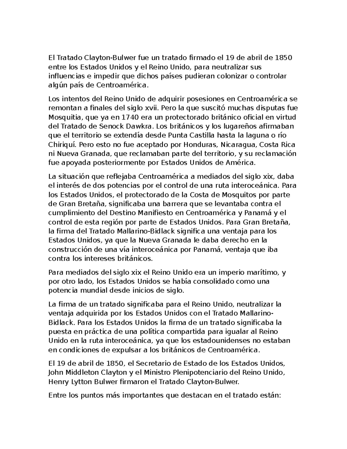 'Tratado Clayton-Bulwer' resumen - El Tratado Clayton-Bulwer fue un ...