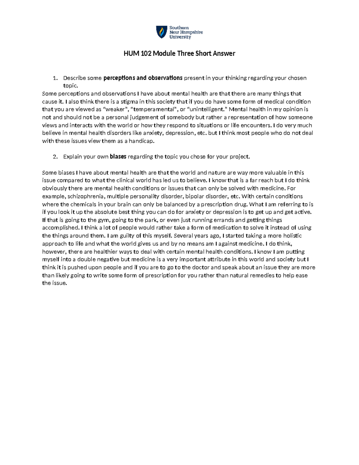 HUM 102 Module Three Short Answer - Describe some perceptions and ...