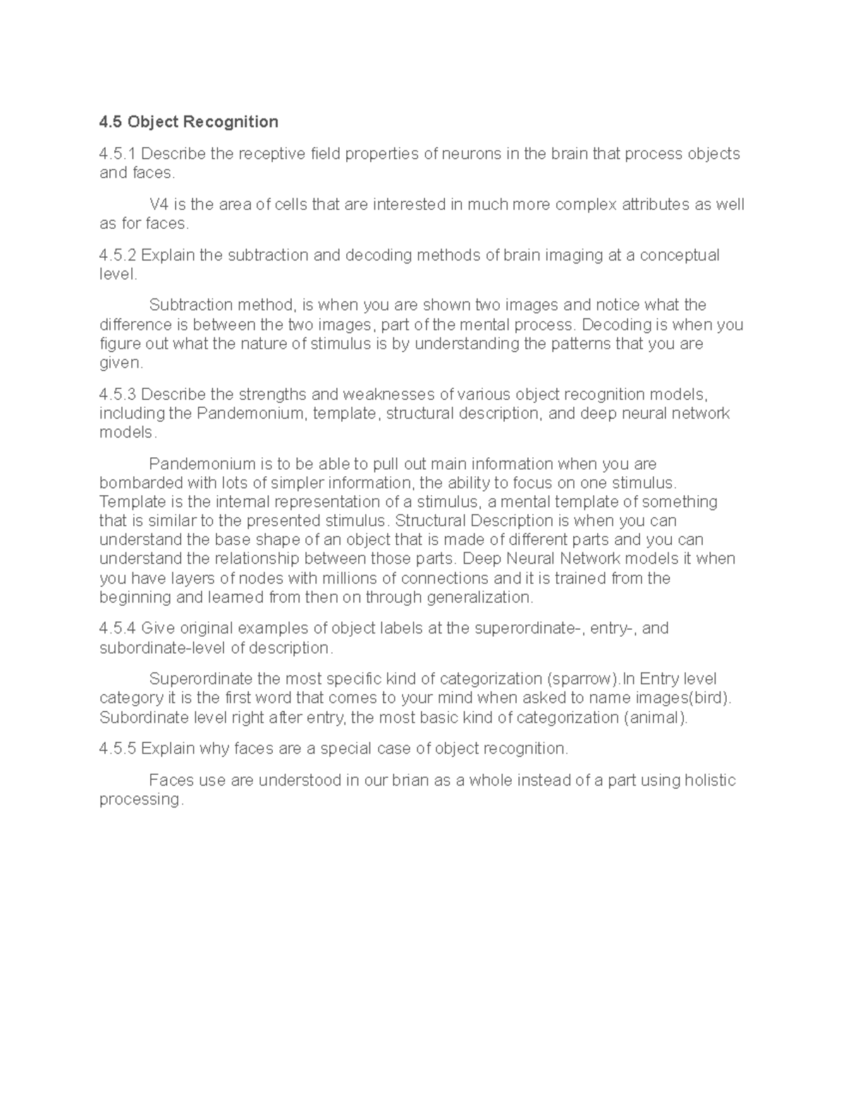 LO4 - Questions and answers in the textbook - 4 Object Recognition 4.5 ...