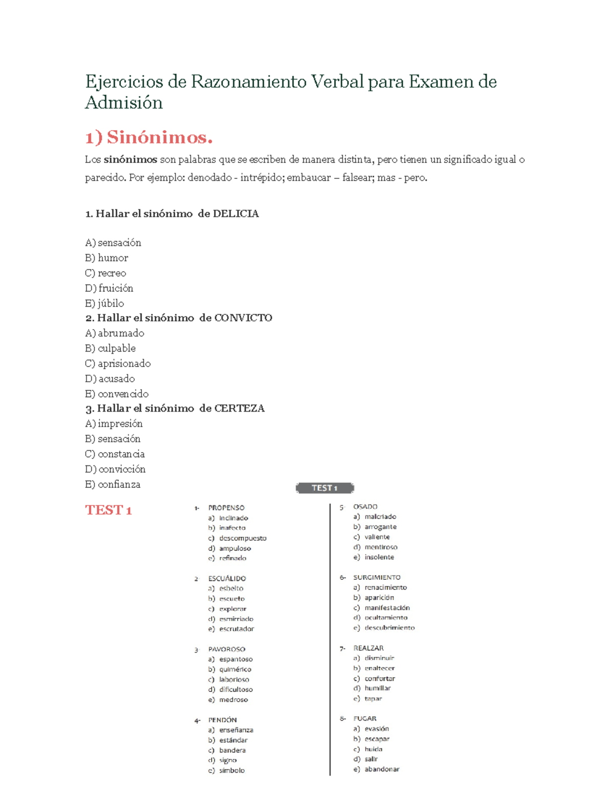 Ejercicios de Razonamiento Verbal Para Examen de Admision - Ejercicios de Razonamiento Verbal ...
