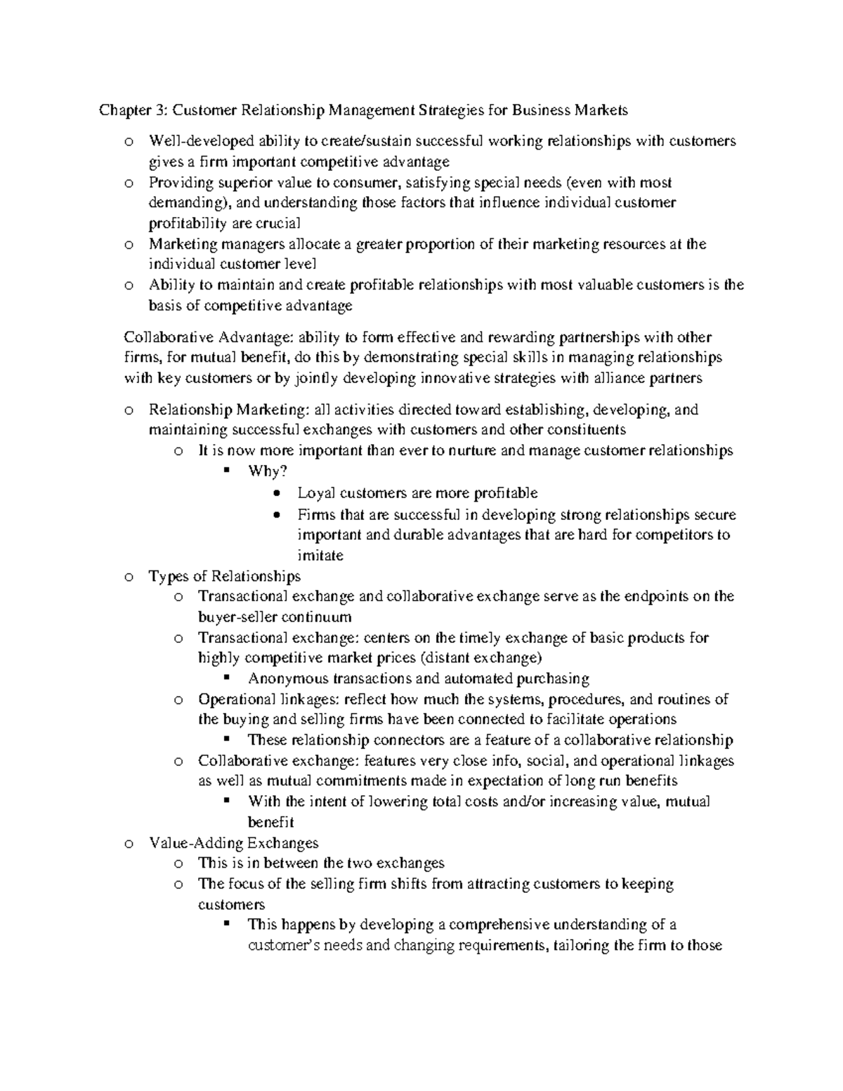 MKTG 336-Chapter 3 - Lecture notes 3 - Chapter 3: Customer Relationship ...