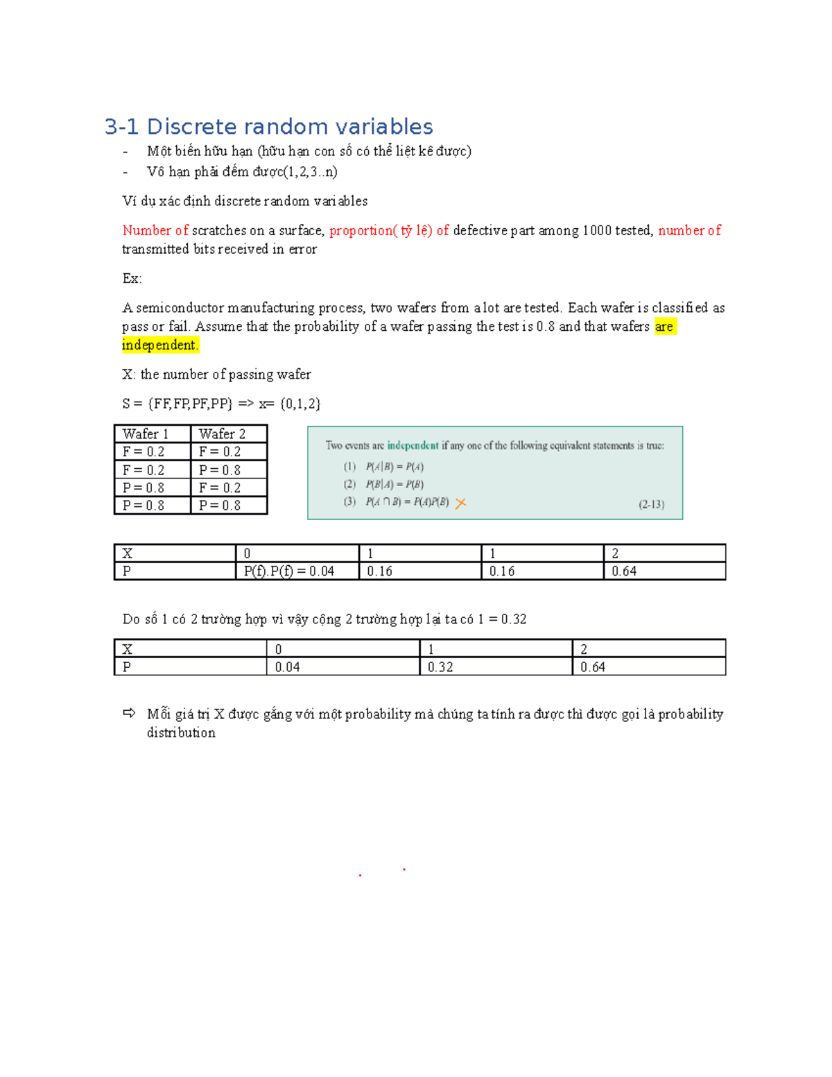 Chương 3 Drv Pd Pmf Cdf Mean Variance Stardard Deviation 3 1 Discrete