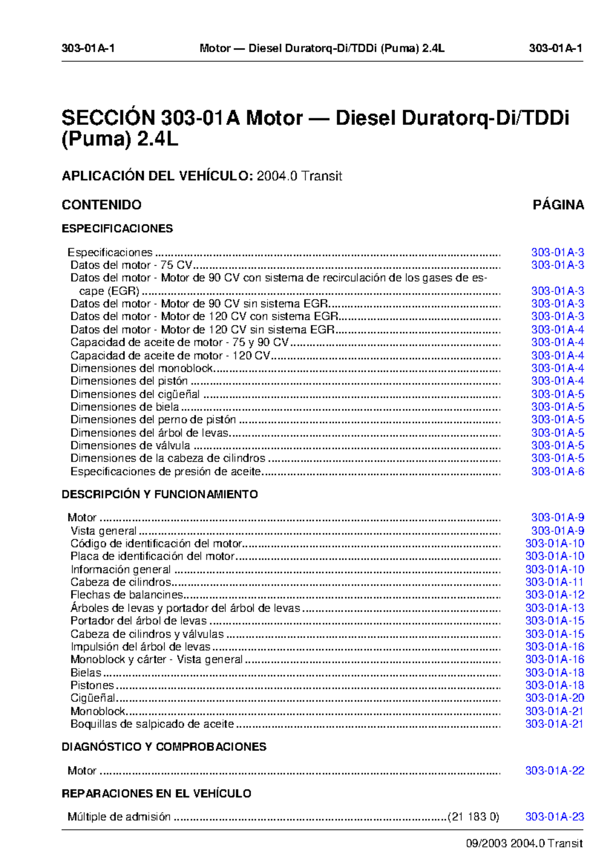-FORD- Manual de Taller Ford Transit Motor Diesel Duratorq-Di TDDi ...