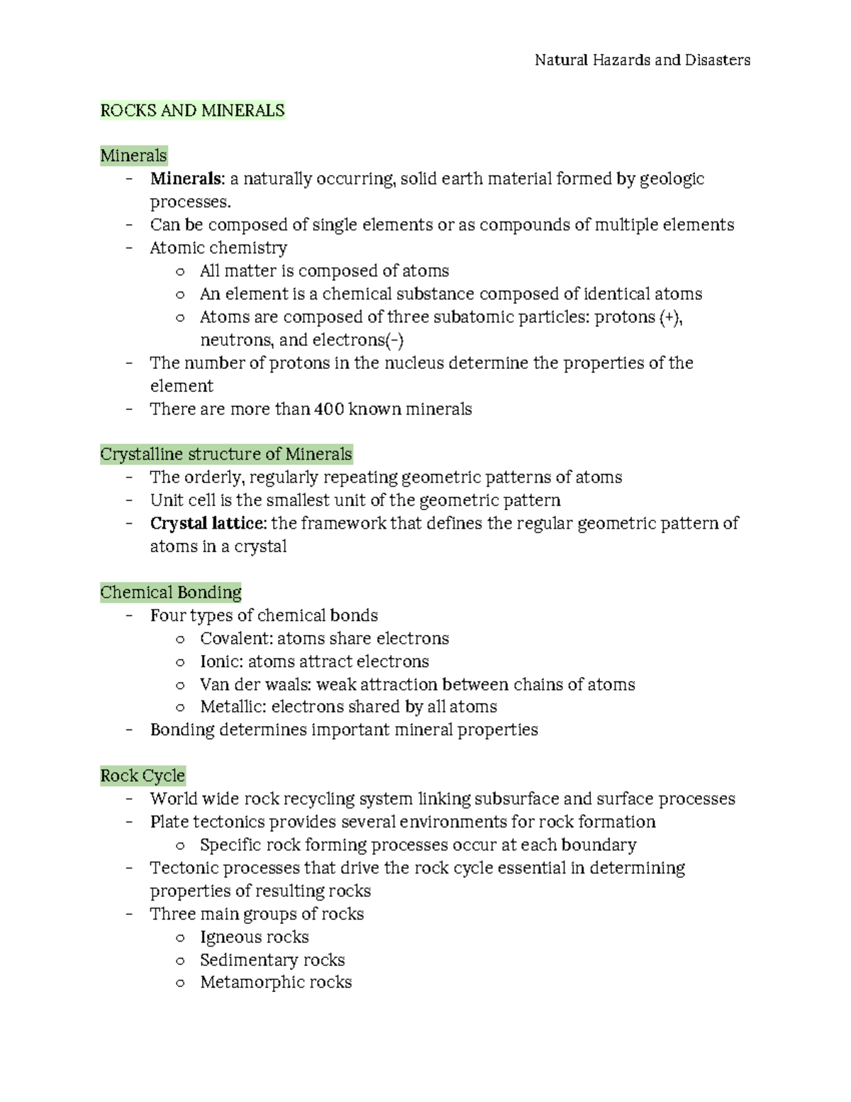 Rocks and Minerals ESCI - Natural Hazards and Disasters ROCKS AND ...