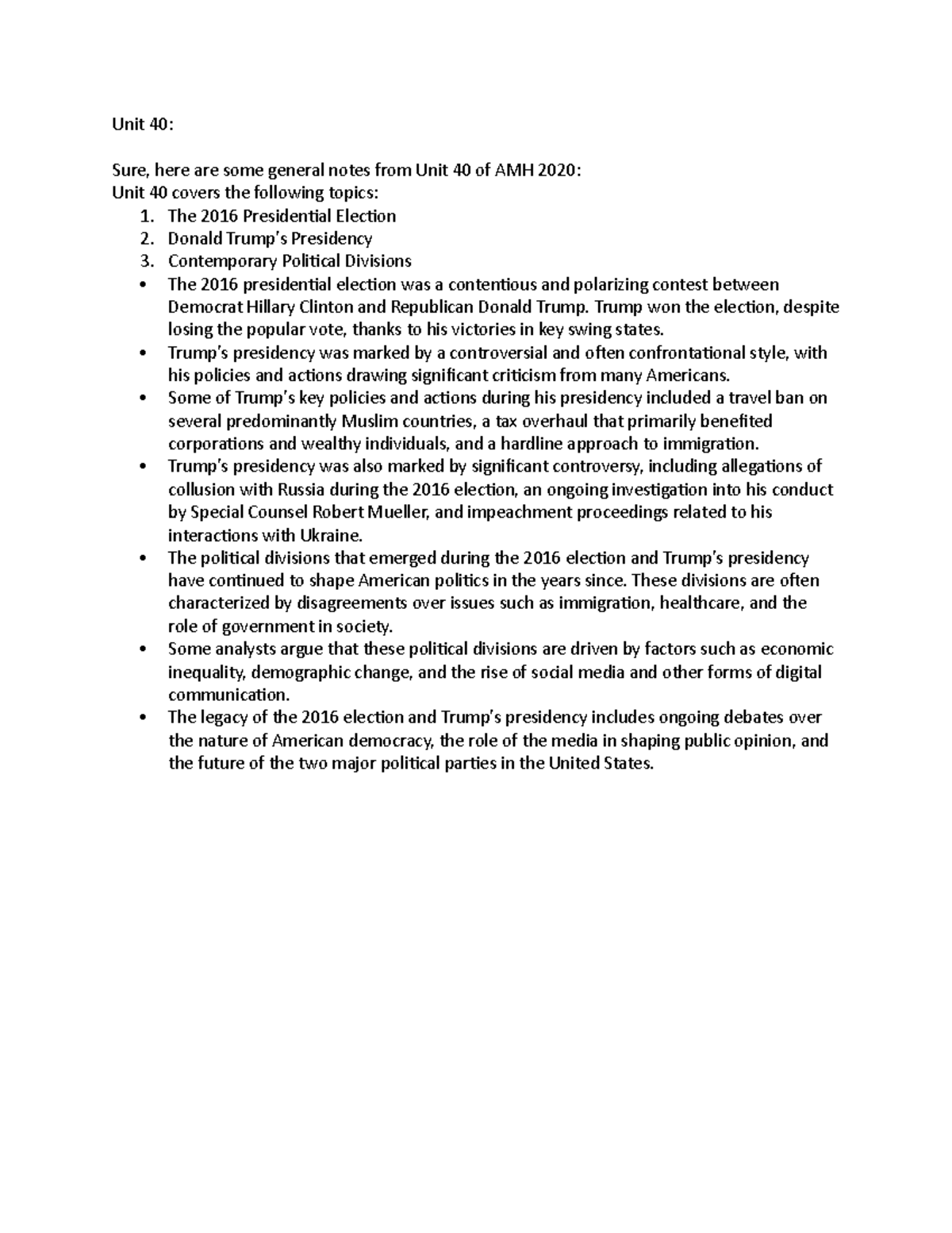 Unit 40 Notes AMH - Unit 40: Sure, here are some general notes from ...