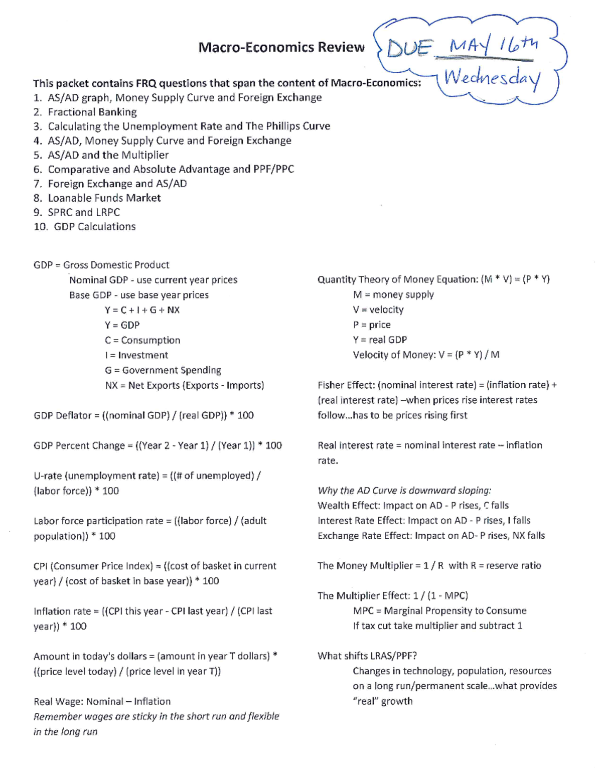 Macro FRQs and Answer Key - ECON 2H - Studocu