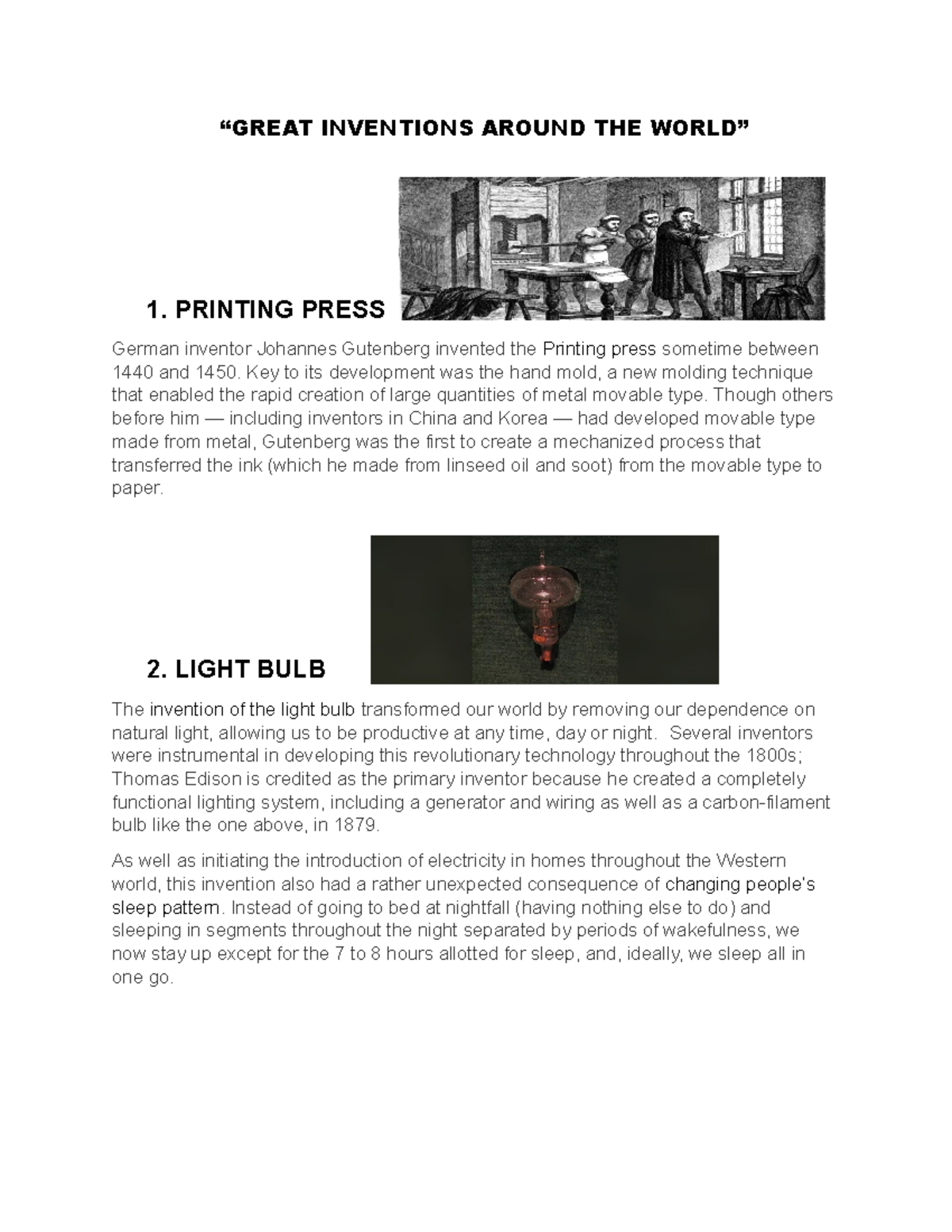 STS - N/A - “GREAT INVENTIONS AROUND THE WORLD” 1. PRINTING PRESS ...