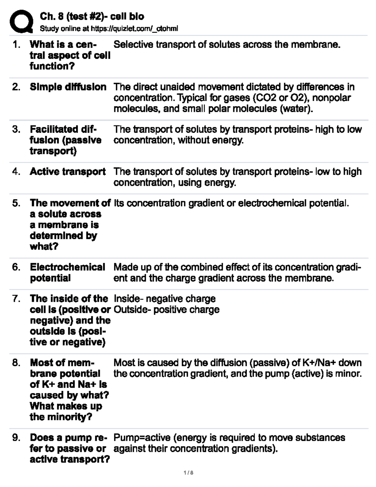 Cb7 - Cell Biology Notes. - PCB 3023C - Studocu