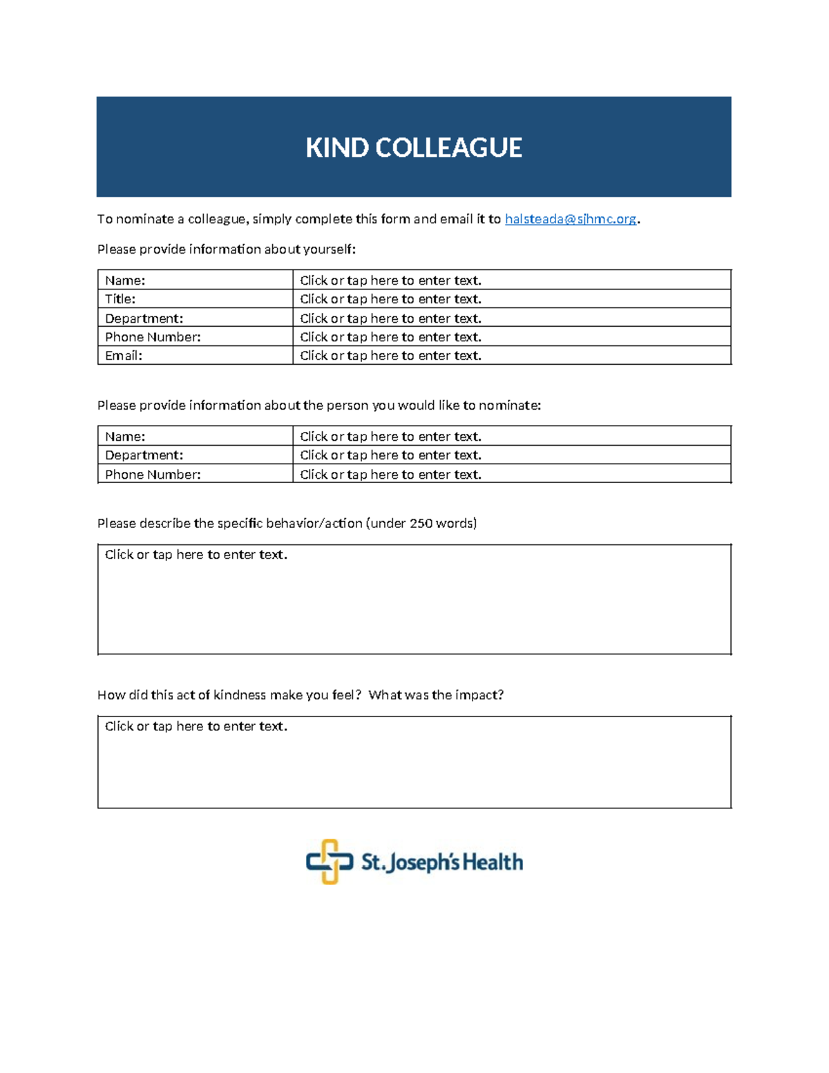 Kindness Award - improved - KIND COLLEAGUE To nominate a colleague ...