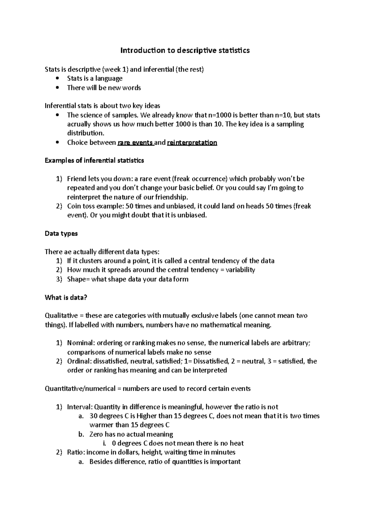 Introduction to descriptive statistics - We already know that n=1000 is ...