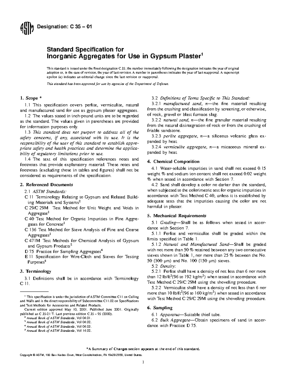 C35 - NORMA ASTM - Designation: C 35 – 01 Standard Specification for ...