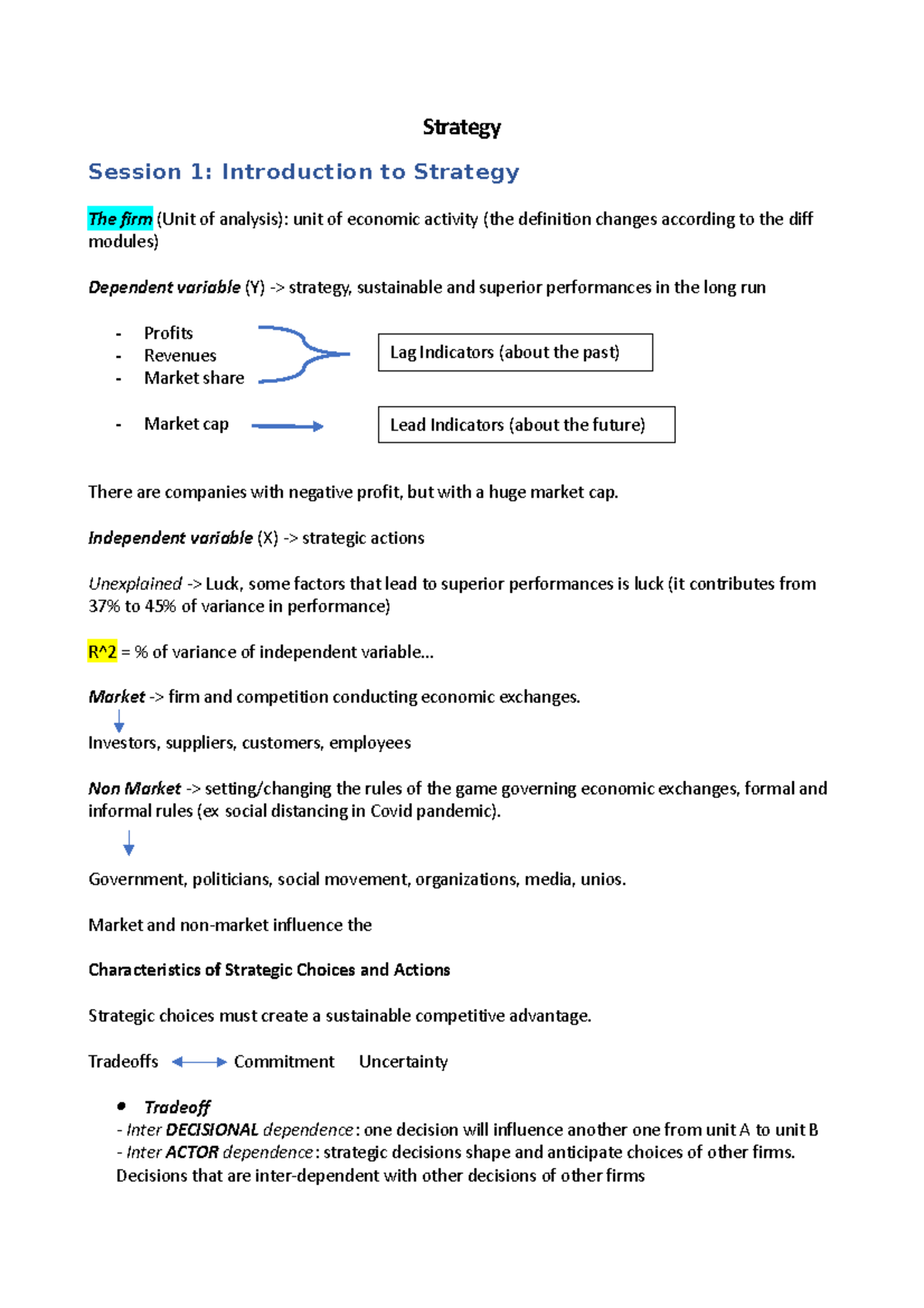 Strategy Notes In Class - Strategy Session 1: Introduction to Strategy ...