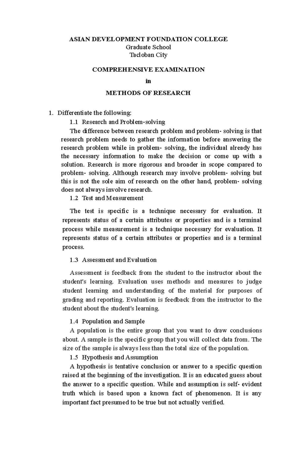 Methods OF Research 2 - ASIAN DEVELOPMENT FOUNDATION COLLEGE Graduate ...