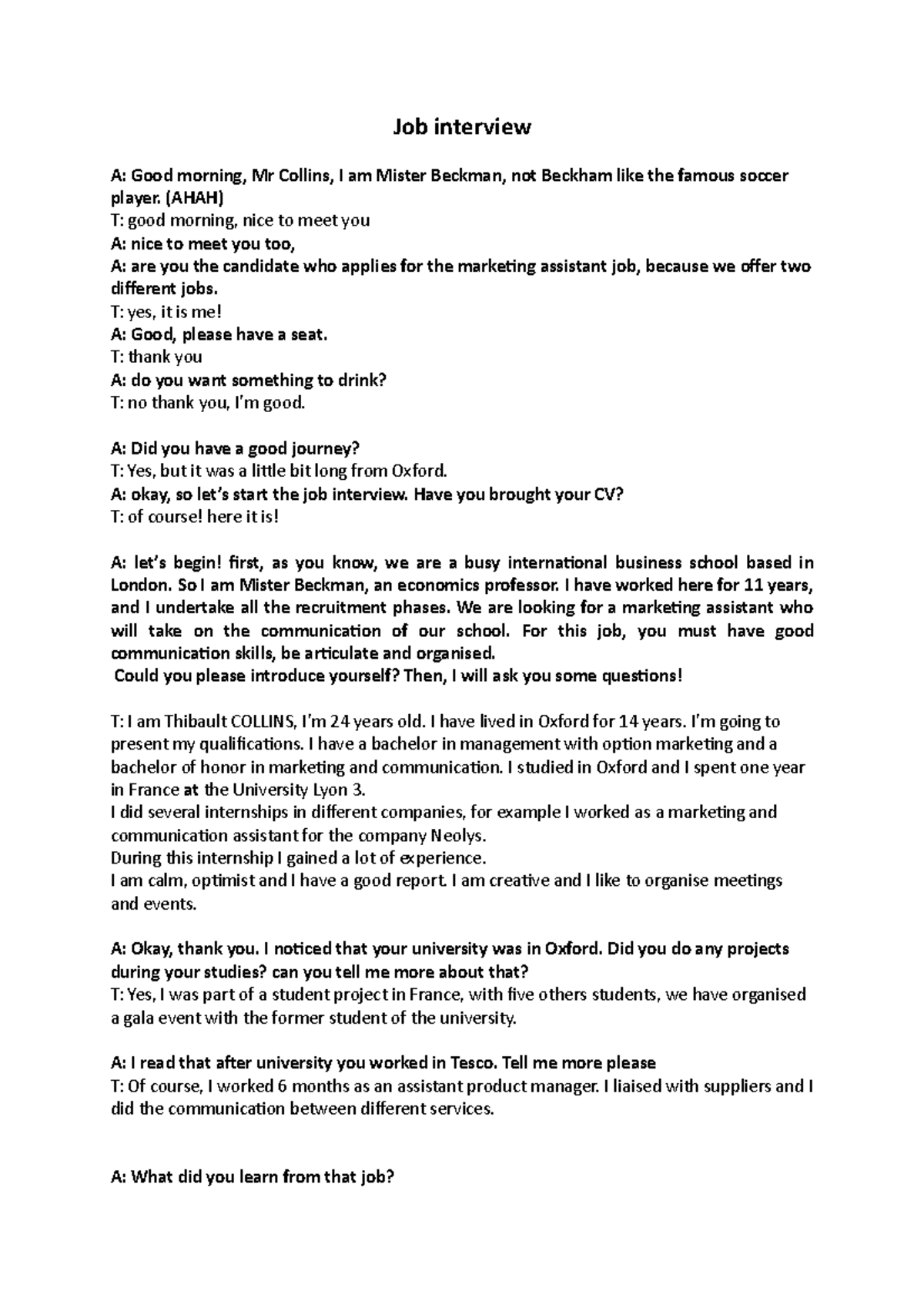 Sample/practice exam 1 April 2016, questions and answers - Job ...