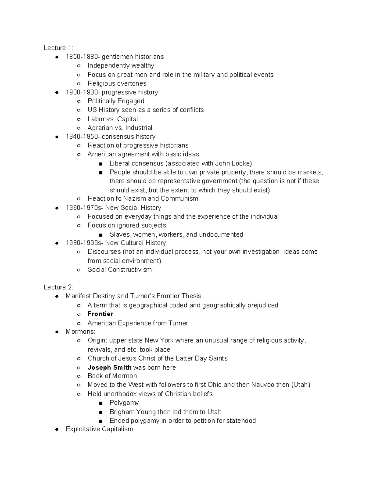 US History Notes - Lecture 1: 1850-1880- gentlemen historians ...