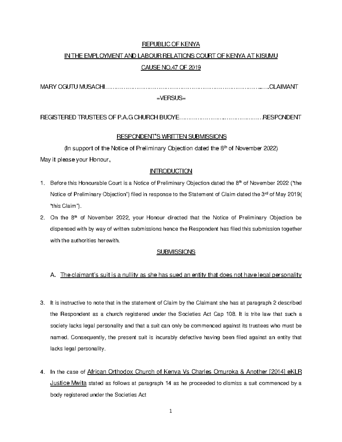 2781 Submissions Legal Submissions To The Law Court 1 REPUBLIC OF