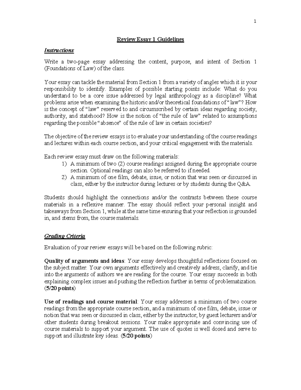 Essay winter 2024 - 1 Review Essay 1 Guidelines Instructions Write a ...