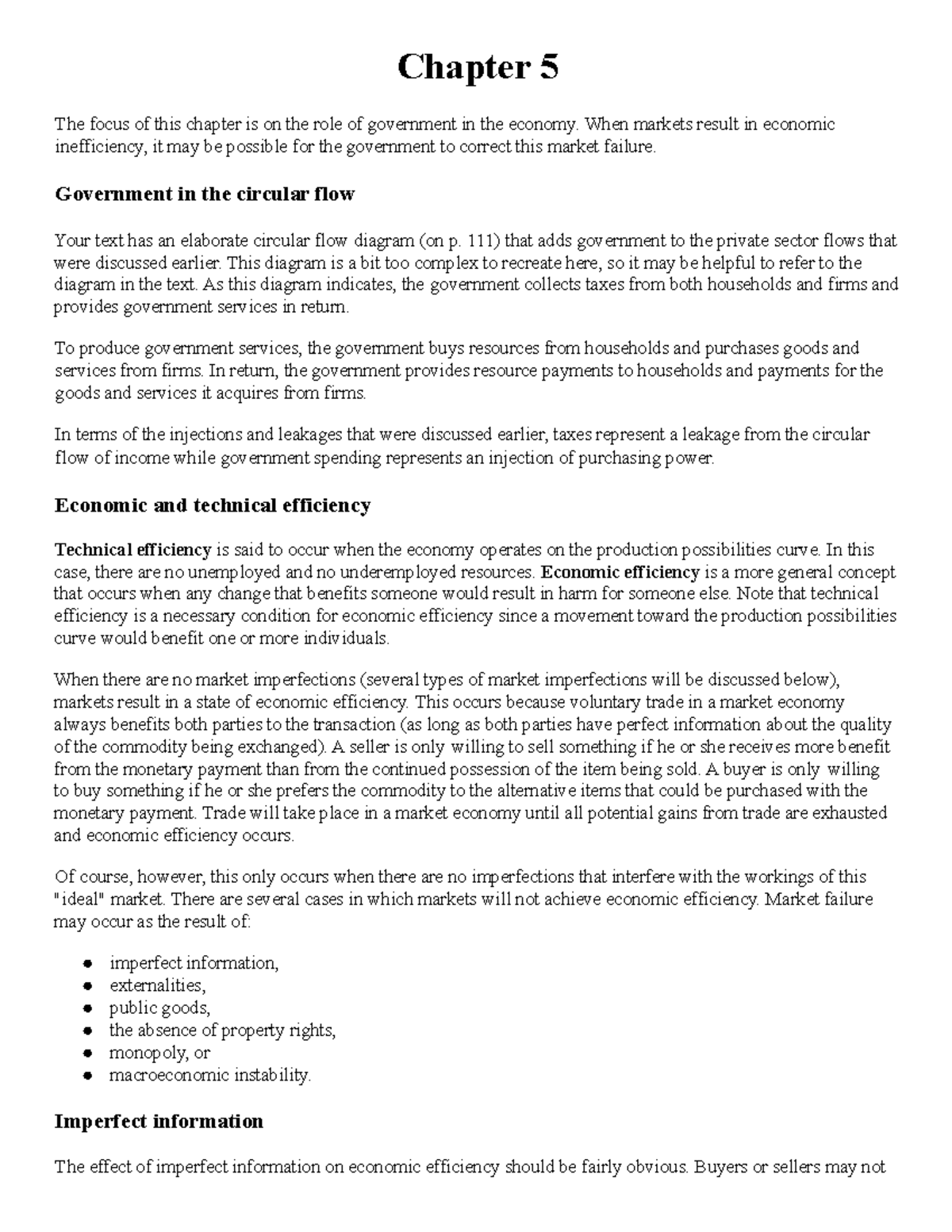 Microeconomics - Chapter 5 - Chapter 5 The focus of this chapter is on ...