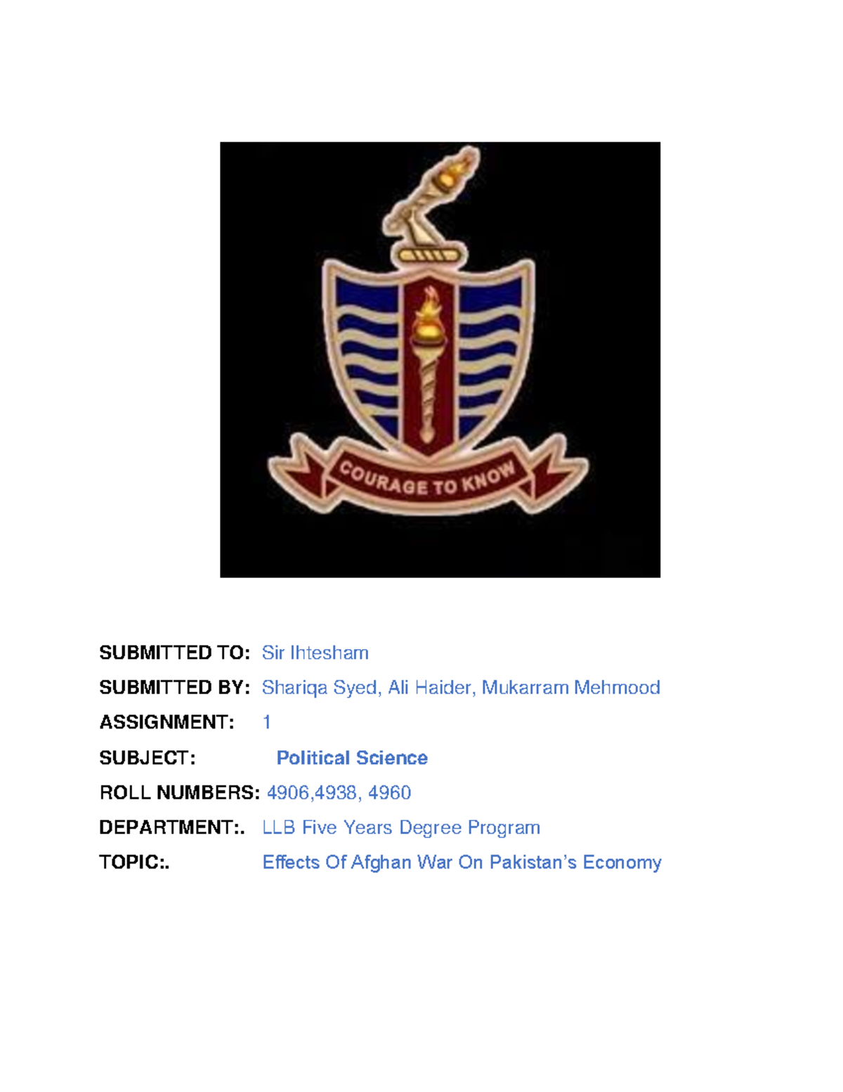 Mukkaram - Summary History - SUBMITTED TO: Sir Ihtesham SUBMITTED BY ...