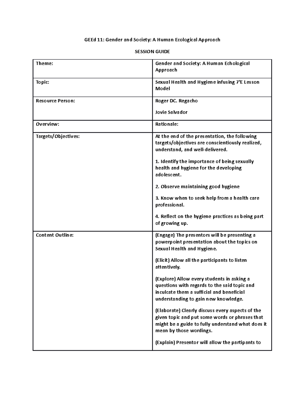 GEEd 11 Session Guide - GEEd 11: Gender and Society: A Human Ecological ...