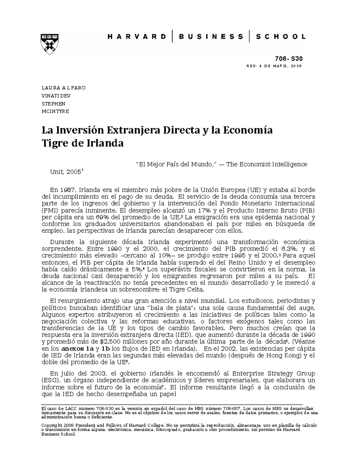 La Inversión Extranjera Directa y la Economía Tigre de Irlanda - 706- S R E V: 4 D E M AY O , 20 ...