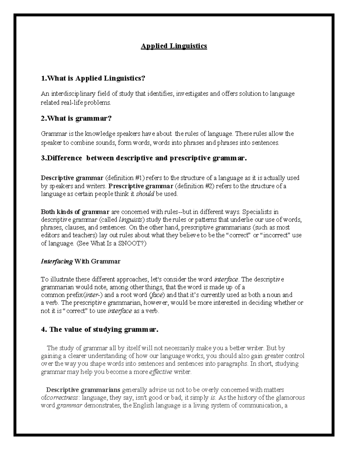 36192516 Applied Linguistics docx short Questions and Answers - Applied ...