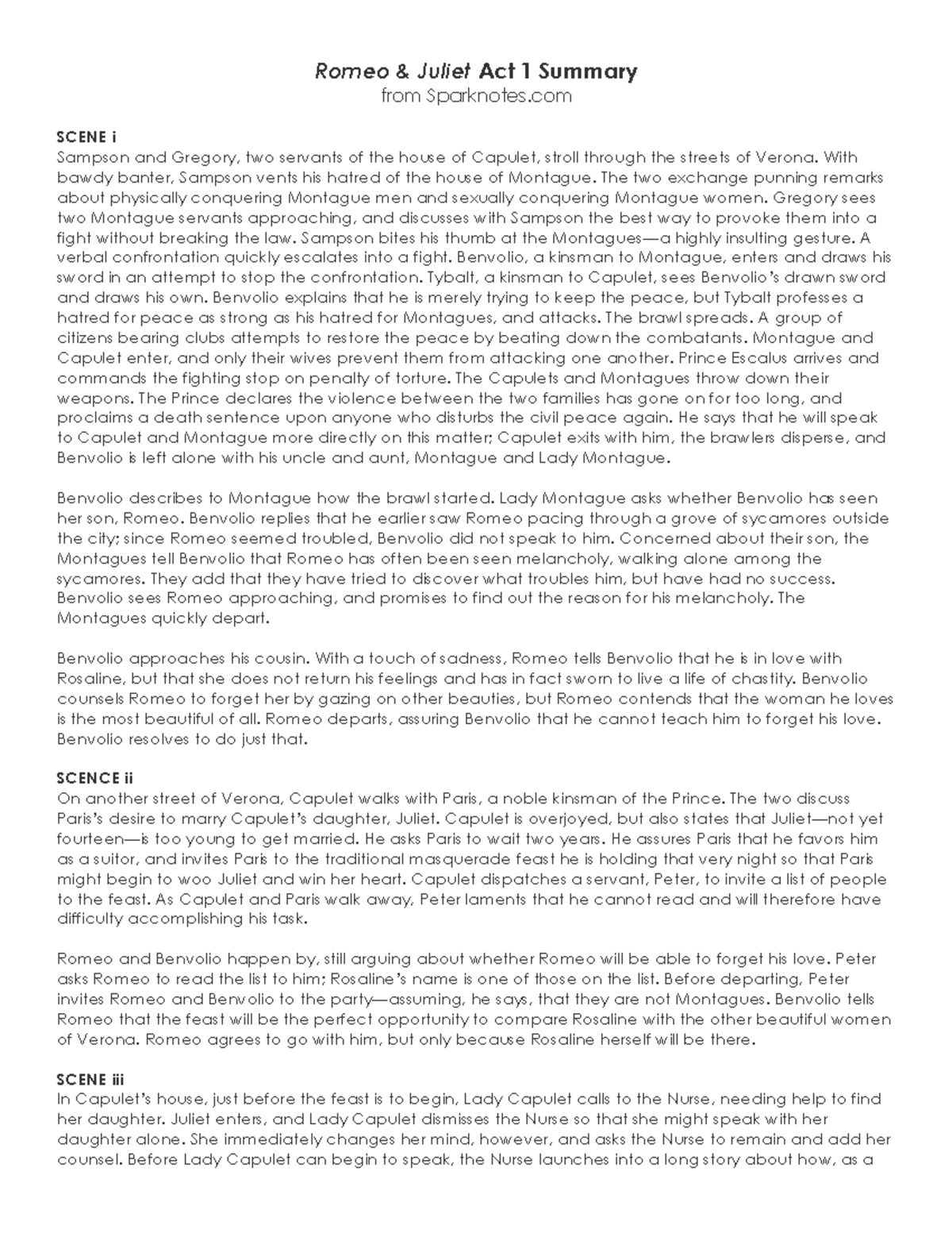Act 1 Scene Summaries - Practice essay - Romeo & Juliet Act 1 Summary ...