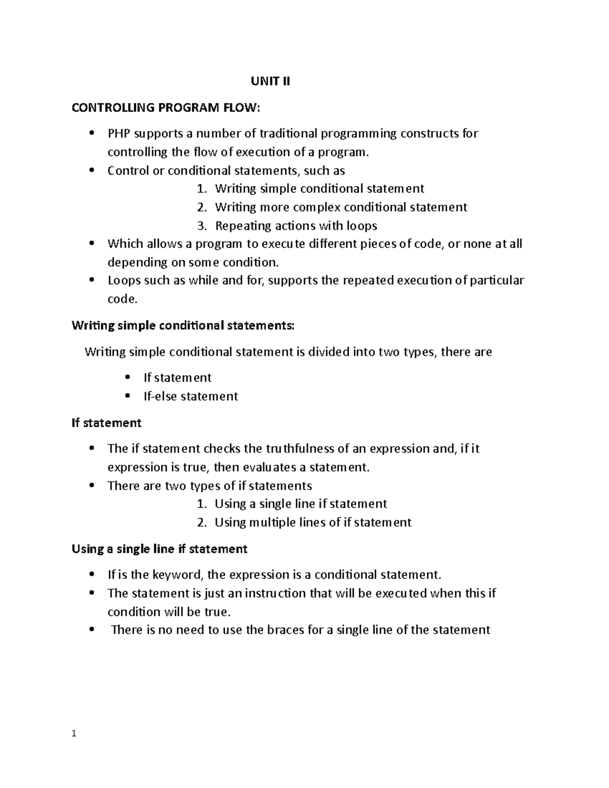 Unit Ii Php Software Engineering Notes Unit Ii Controlling Program