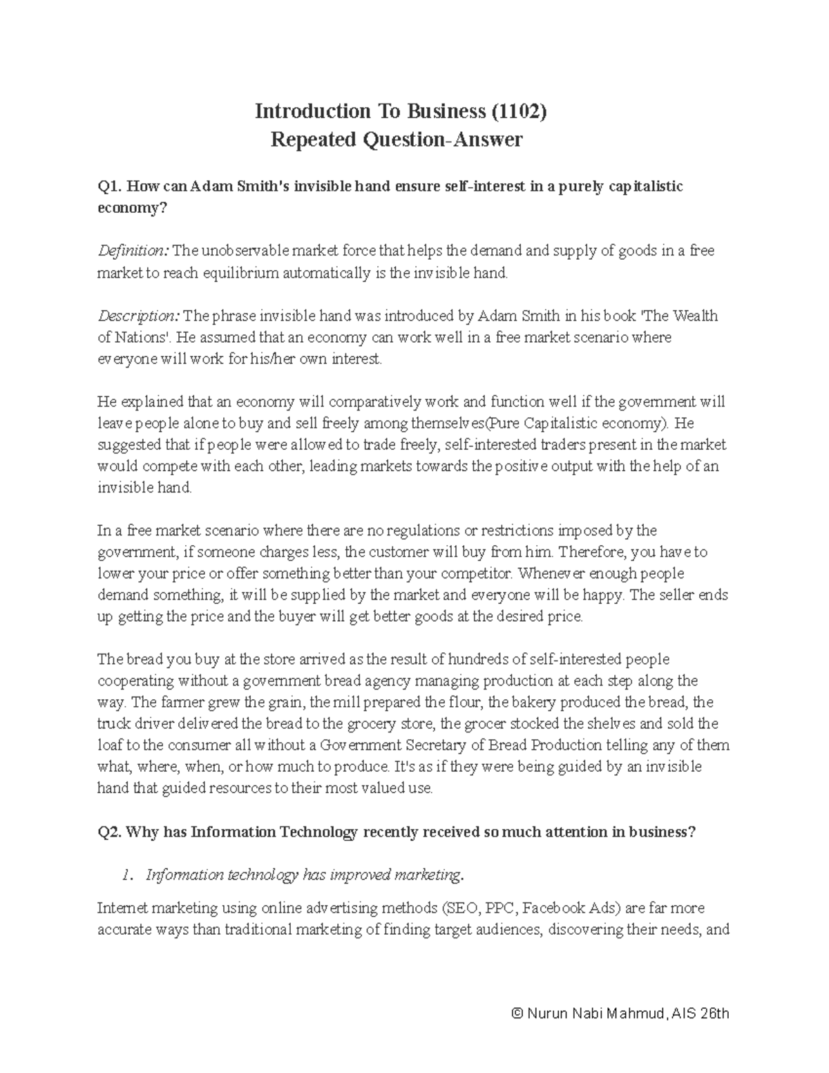 1102 Q Answer - Introduction To Business (1102) Repeated Question ...