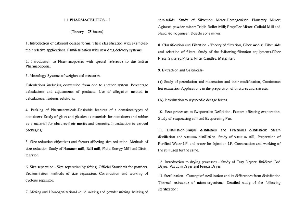 Pharmaceutis - pharmacy notes - 1 PHARMACEUTICS – I (Theory – 75 hours ...