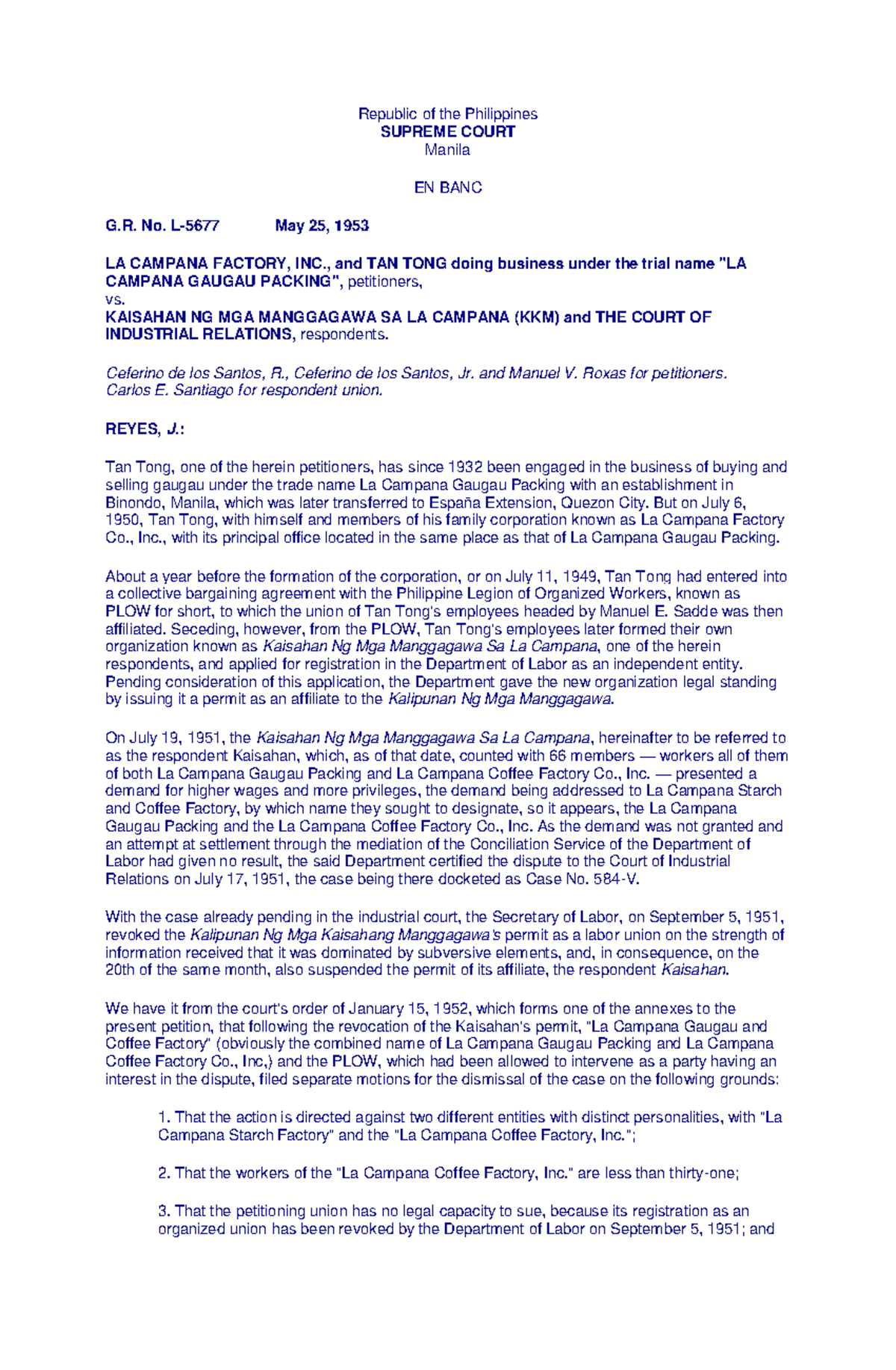 34. LA Campana Factory INC. ET. AL - Republic of the Philippines ...