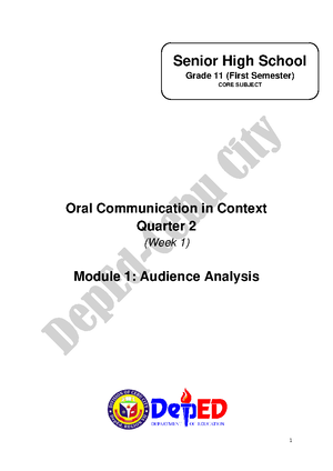 6 Q2 Oral Comm - Oral Communication Module 6 Quarter 2 - Oral Communication in Context Quarter 2 ...
