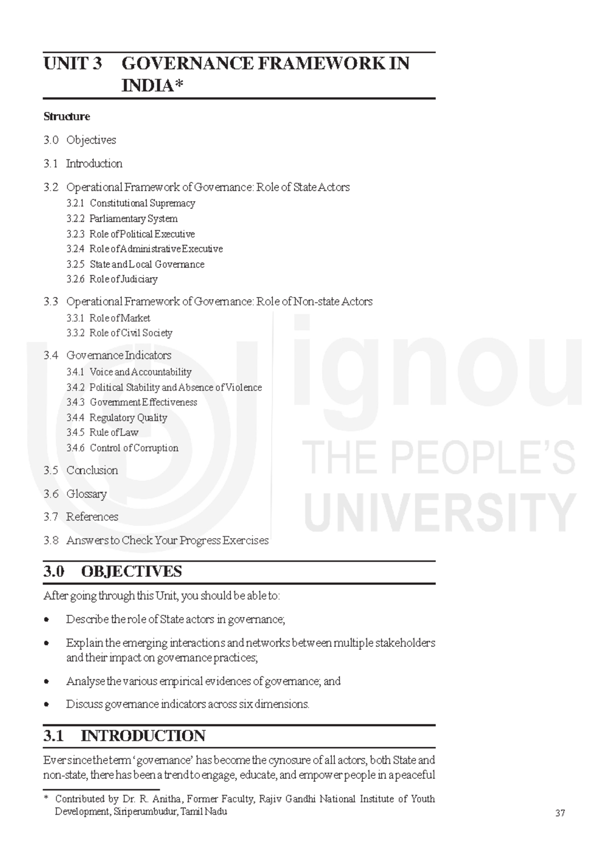 Unit-3 - GE Governance issue and challenges - UNIT 3 GOVERNANCE FRAMEWORK IN INDIA* Structure 3 ...