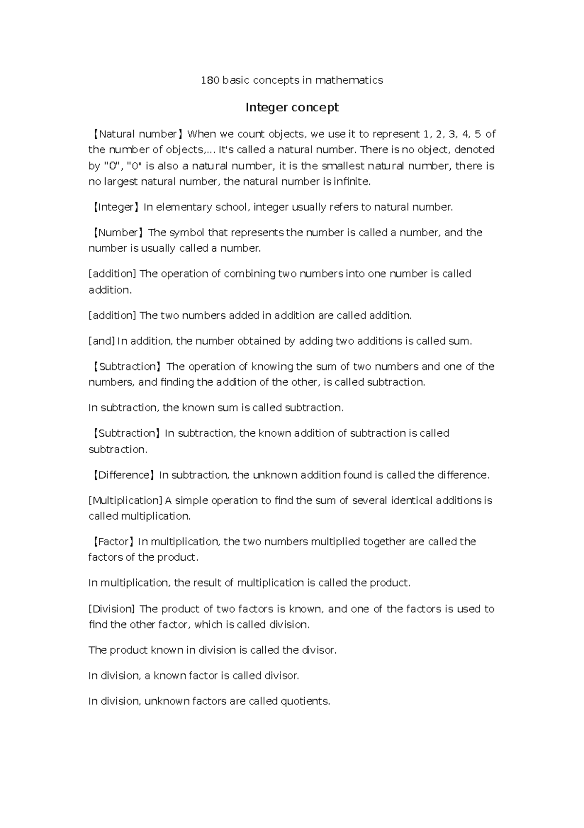 180 basic concepts in mathematics - 180 basic concepts in mathematics ...