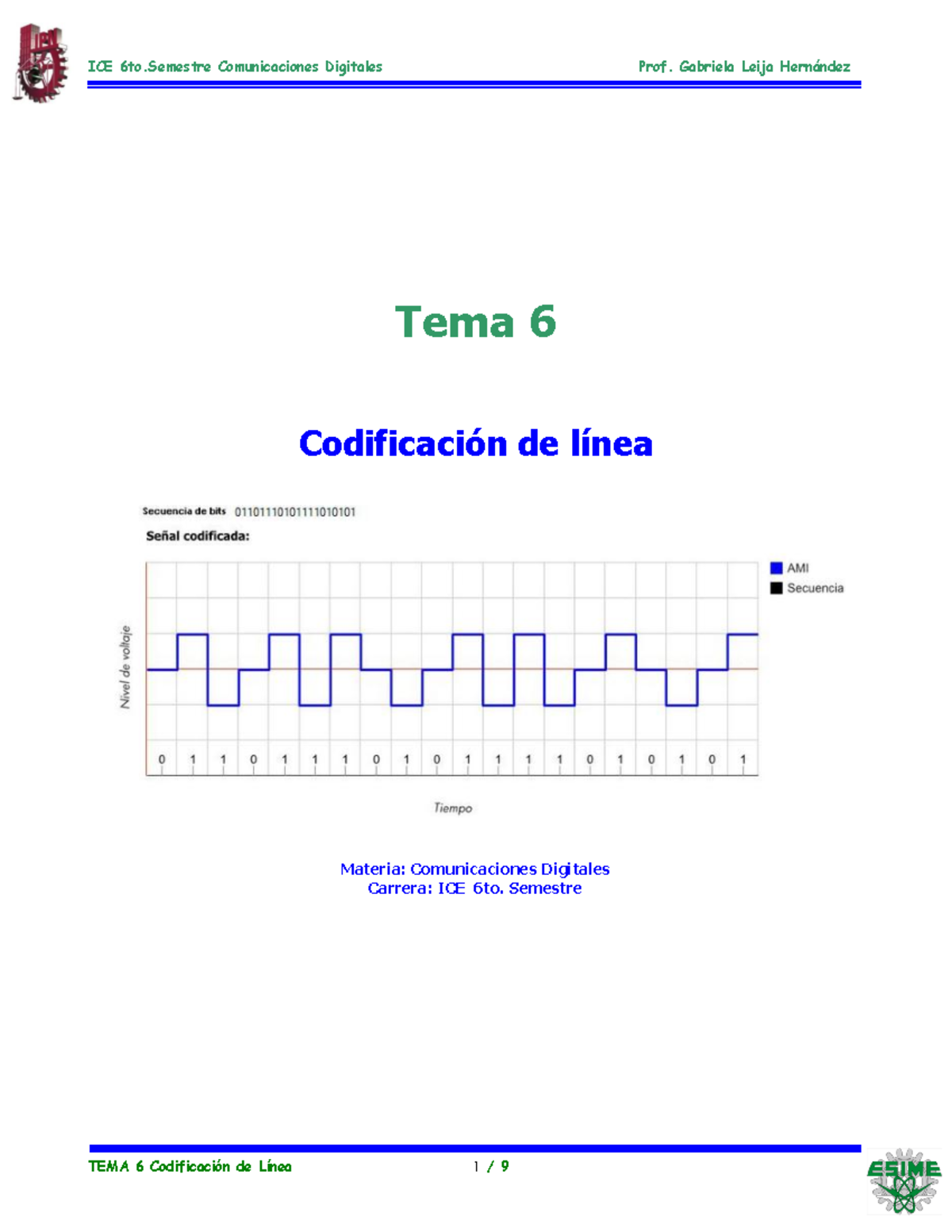 6 COD-DE- Linea - Apuntes sacados del libro - Tema 6 Codificación de ...