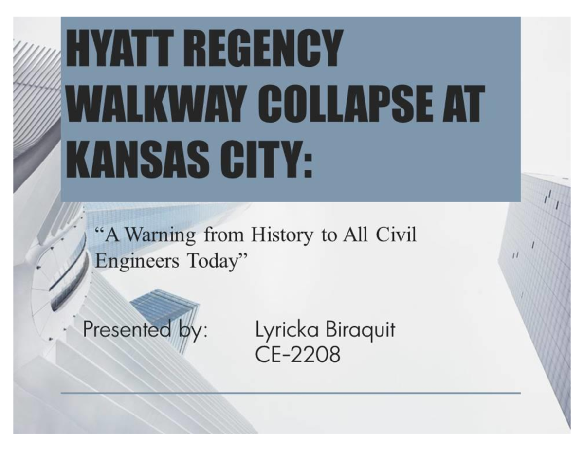 Hyatt Regency Walkway Collapse AT Kansas CITY - Written Report: HYATT ...
