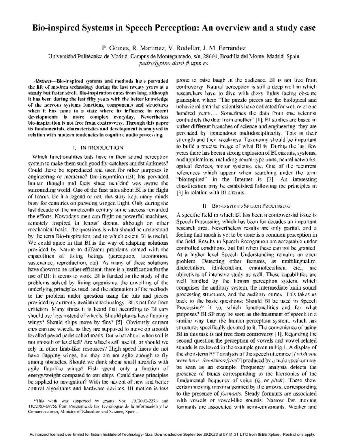 Bio-inspired Systems in Speech Perception An overview and a study case ...