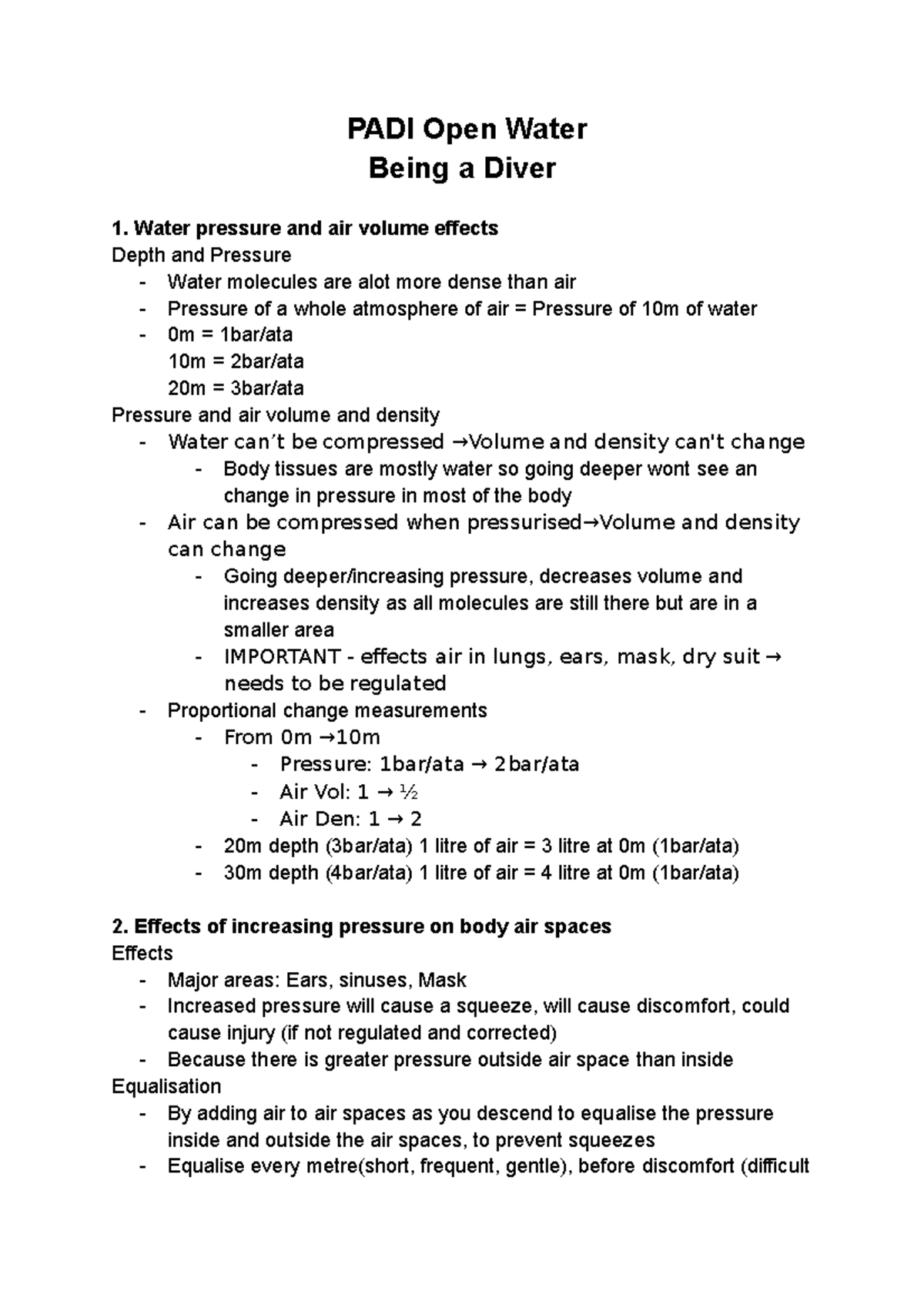 Being a Diver - PADI Open Water Being a Diver Water pressure and air ...
